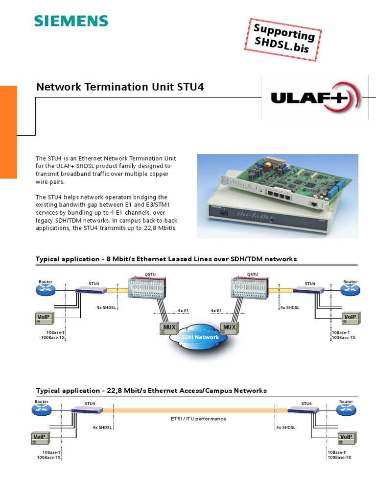 Network Termination Unit STU4: Suppor Ting SHDSL - Bis | PDF | Communications Protocols ...