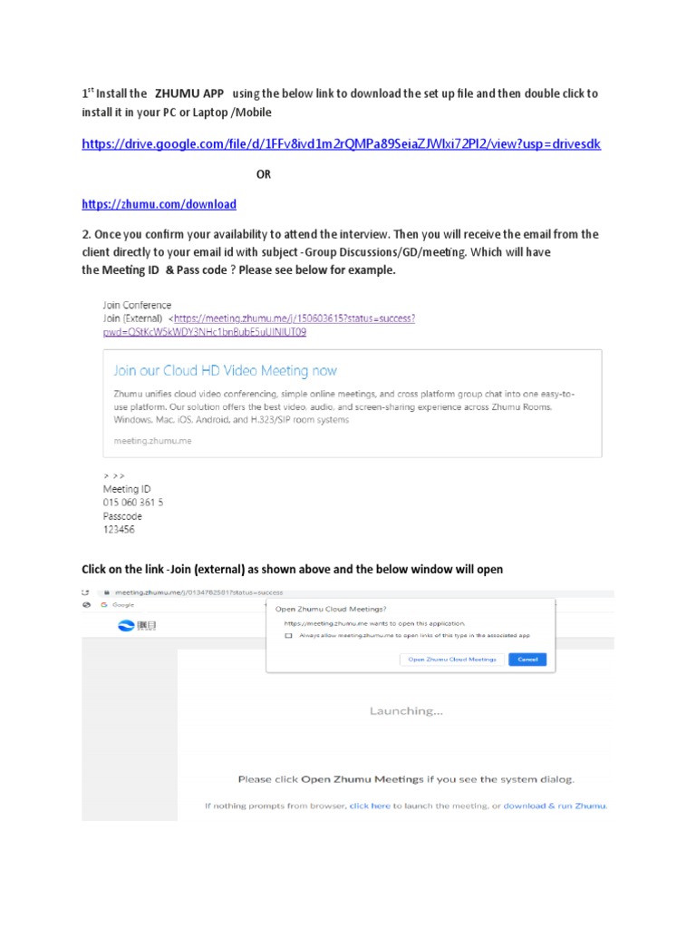 ZHUMU APP Link & Steps To Join The Interview Meeting | PDF