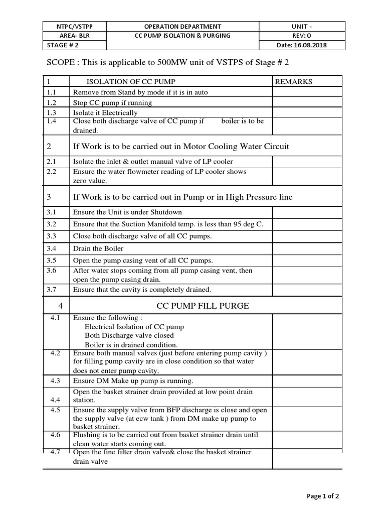 CC Pump Isolation & Purging | PDF | Pump | Valve