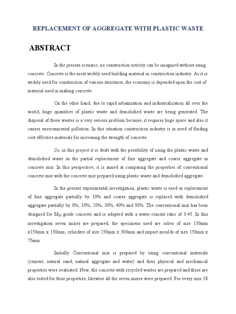 Replacement of Aggregate With Plastic Waste | Download Free PDF ...