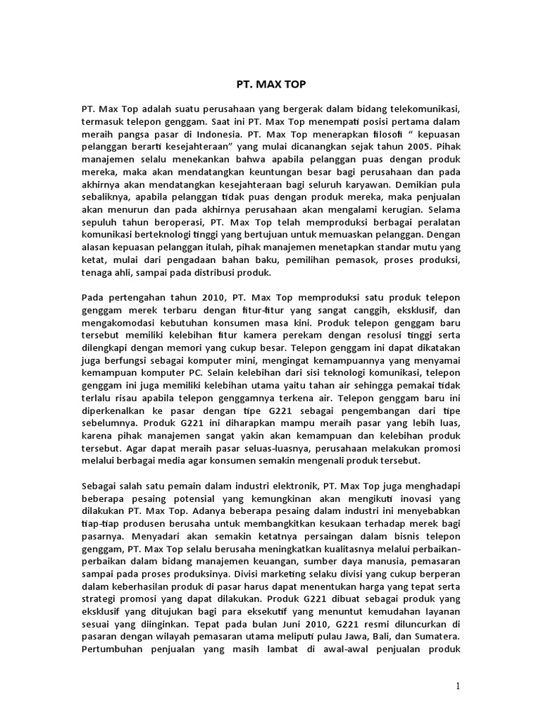 Contoh Soal Pemasaran Inisiasi 1 Max Top | PDF