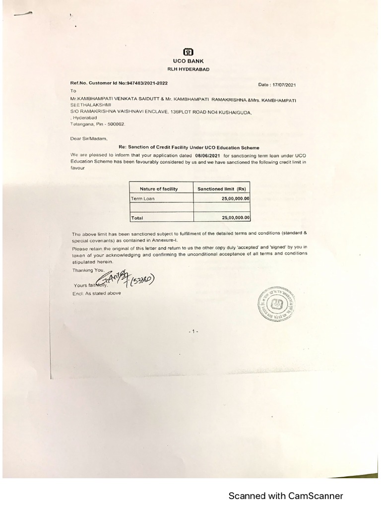 Sanction Letter | PDF