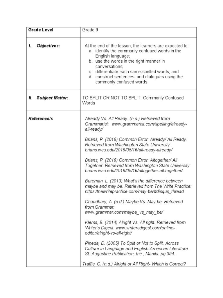 I. Objectives:: Grade Level | PDF | Communication | Behavior Modification
