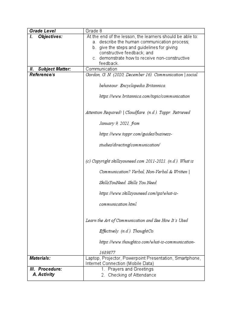 Lesson Plan 7 | PDF | Nonverbal Communication | Body Language