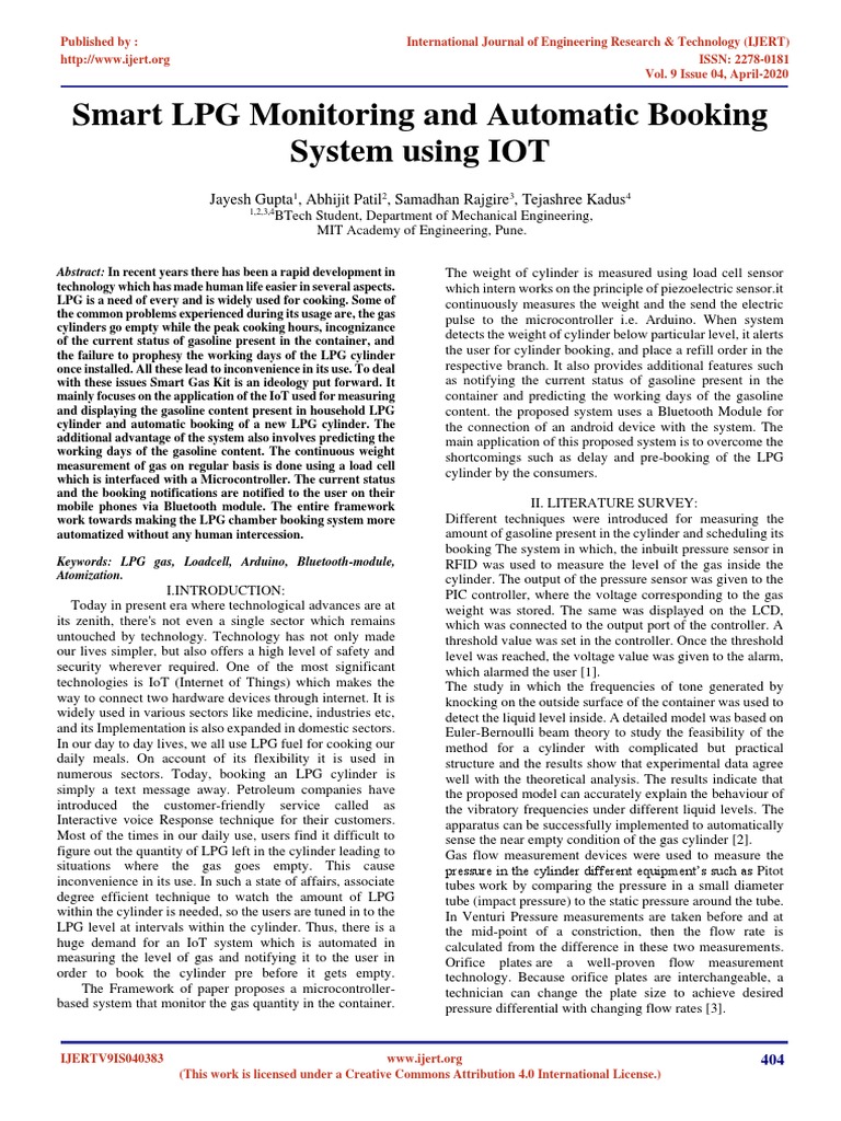 Smart LPG Monitoring & Booking System | PDF | Arduino | Internet Of Things