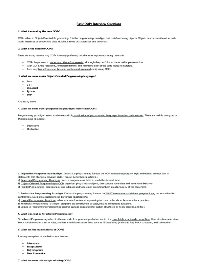 Basic OOPs Interview Questions | PDF | Method (Computer Programming) | Inheritance (Object ...
