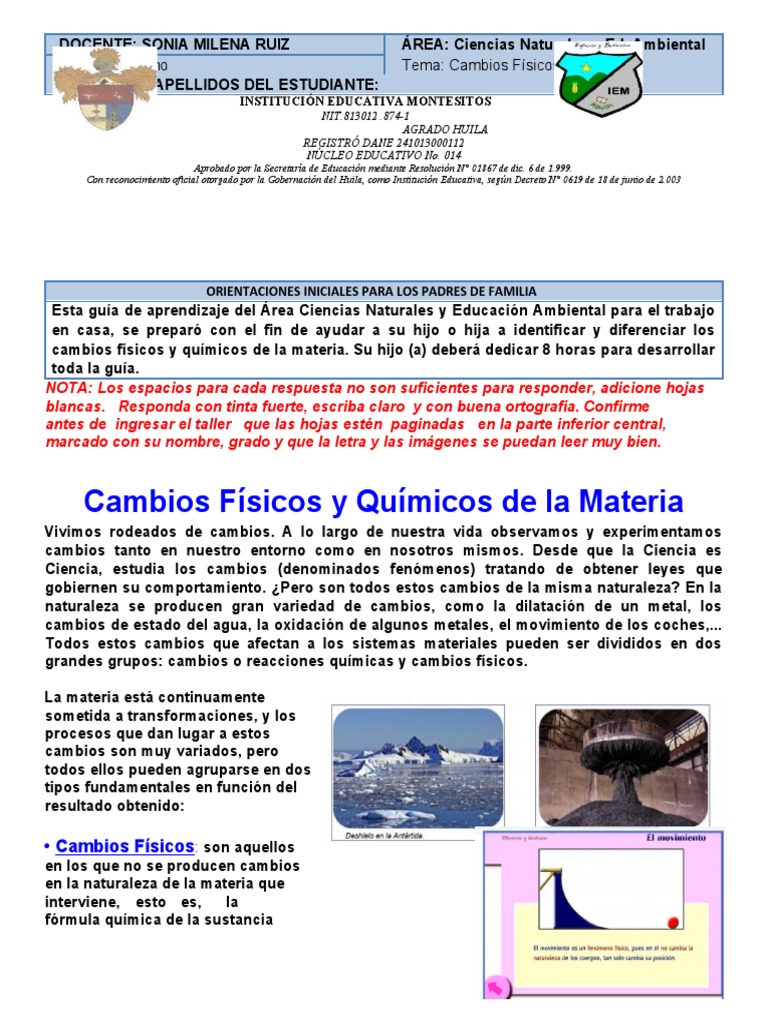 Guía de Cambios Físicos y Químicos | PDF | Reacciones químicas ...