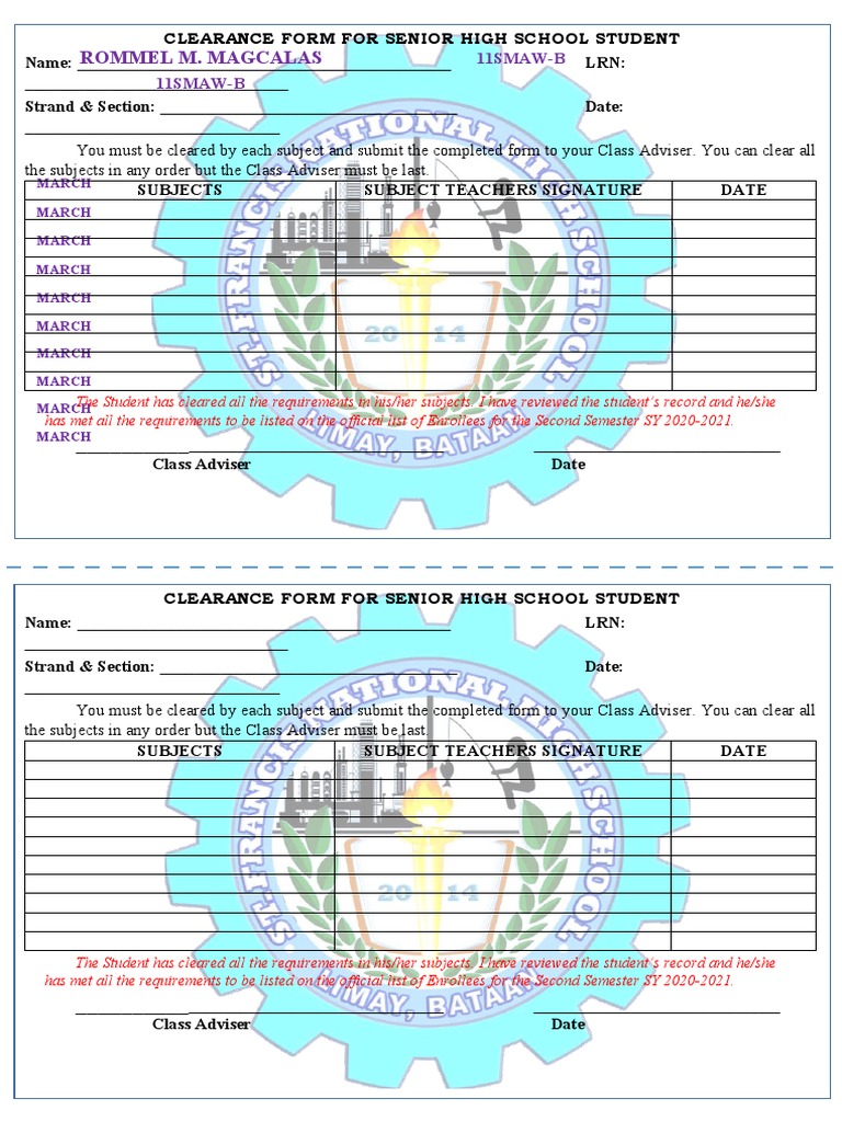 Clearance For SHS Student | PDF