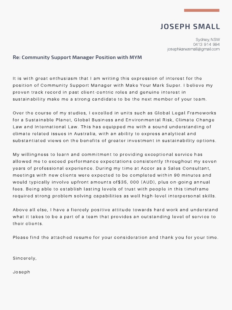 Joseph Small Community Support Manager Cover Letter | PDF ...