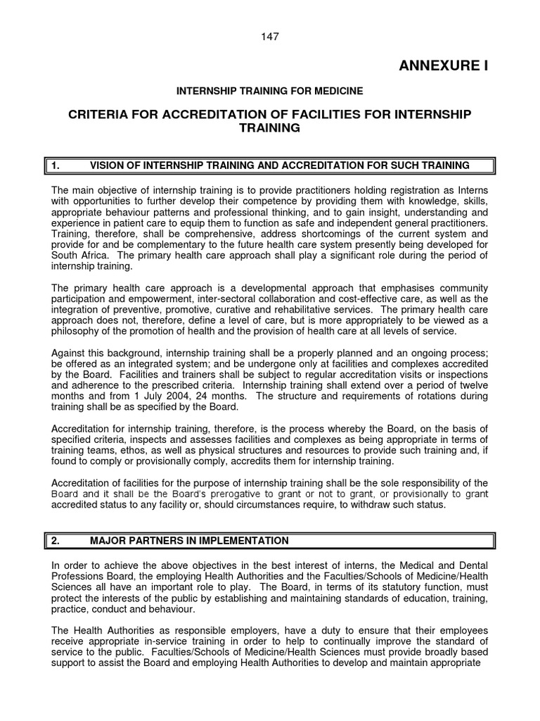 Criteria For Accreditation of Facilities For Internship Training | PDF ...