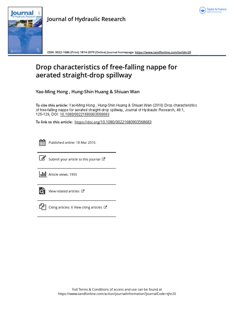 Drop Characteristics of Free Falling Nappe For Aerated Straight Drop ...