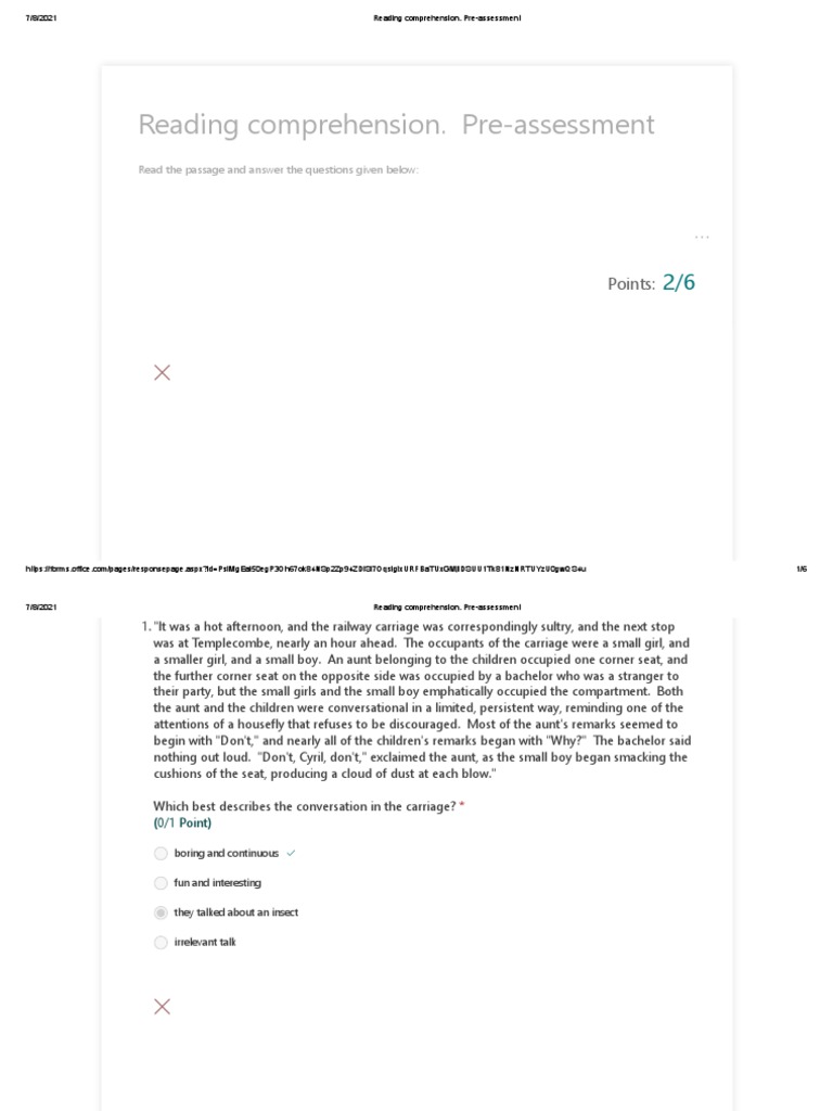 Reading Comprehension. Pre-Assessment | PDF | Johannes Gutenberg ...