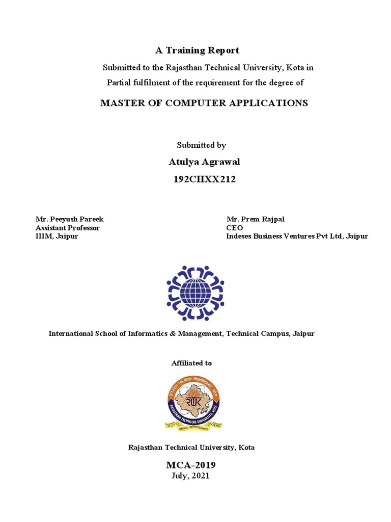 Atulya Agrawal's Chat App Training Report | PDF | Online Chat | Databases