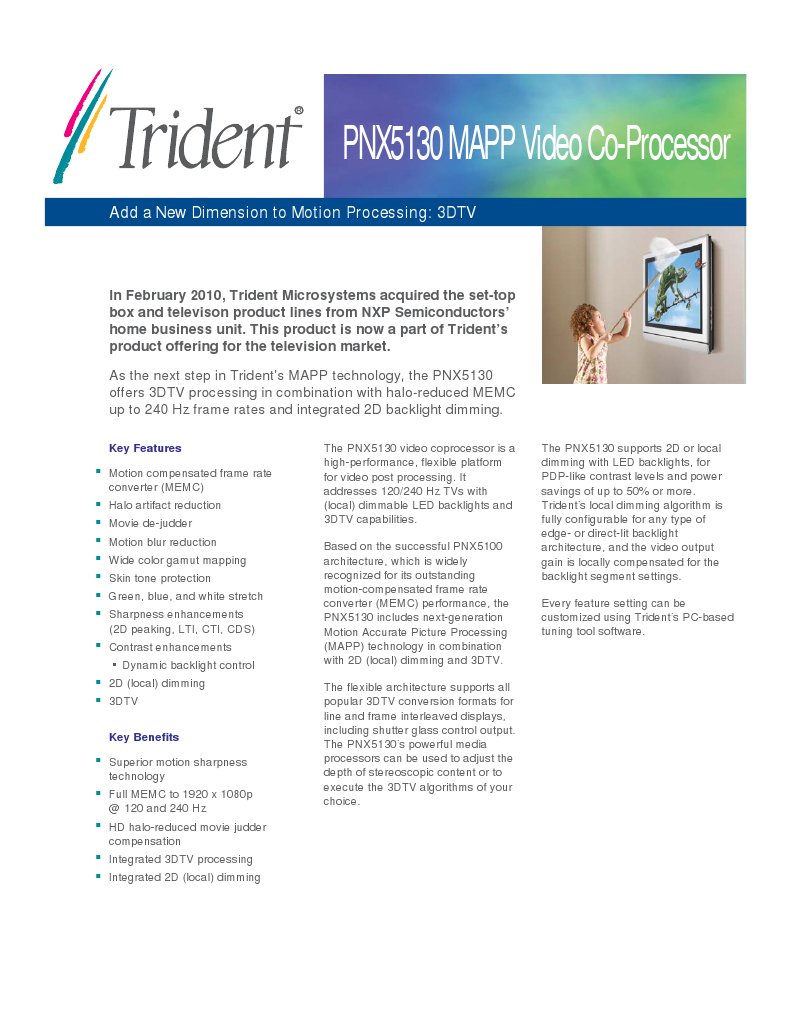 Trident PNX5130 Brief 10021C1 | PDF | Backlight | Display Technology