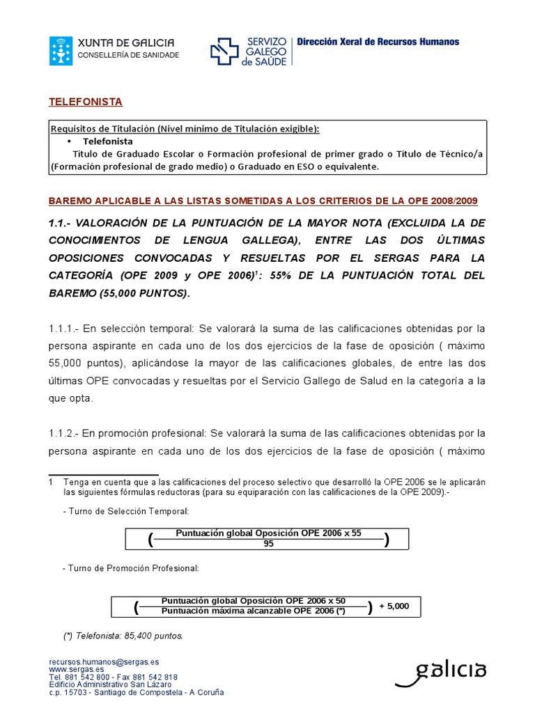 Baremo Telefonista 20102018 SIN CAS | PDF | Enfermería | Cuidado de la salud