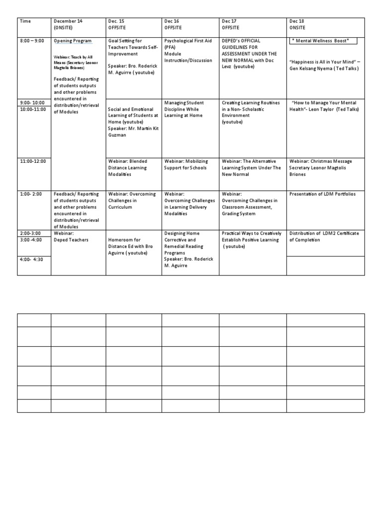 Inset 2020 Matrix | PDF | Teaching | Learning