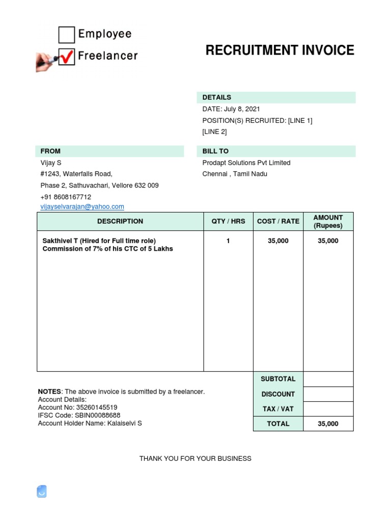 Recruitment Agency Invoice Template | PDF