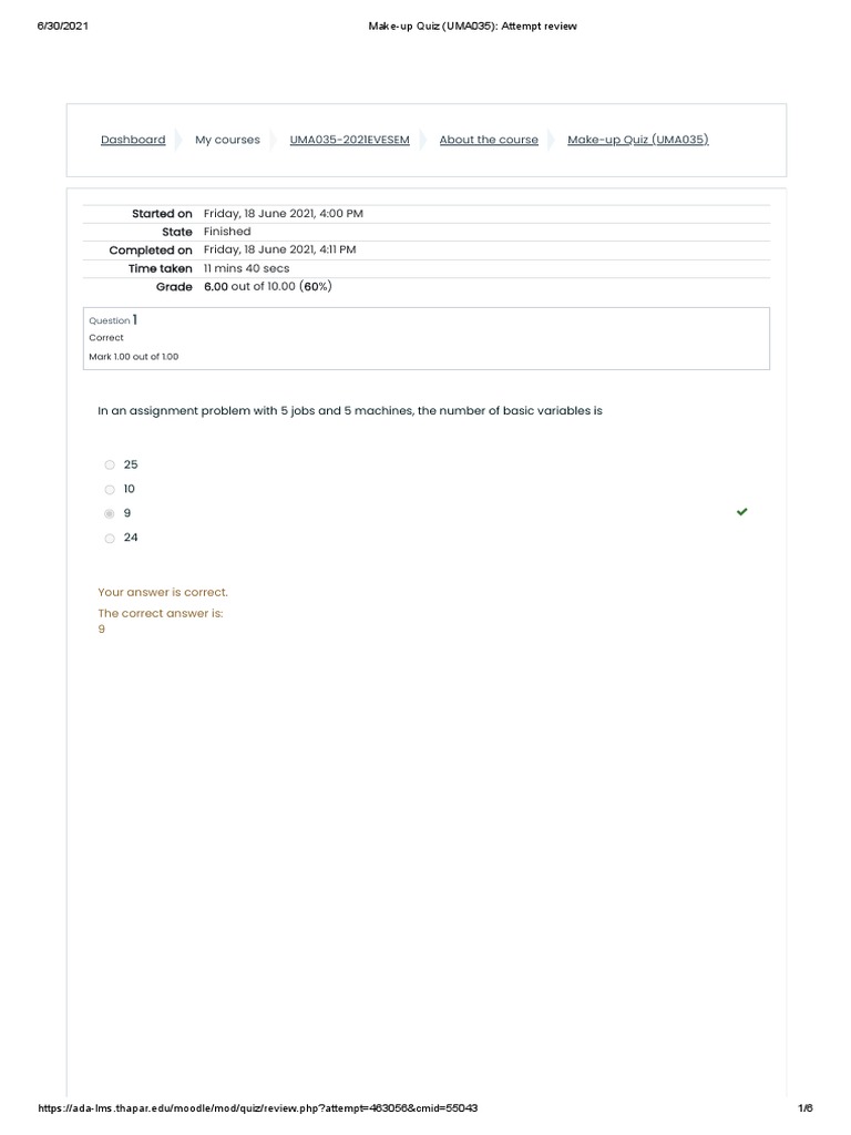 Make-Up Quiz (UMA035) - Attempt Review | PDF | Linear Programming | Algebra