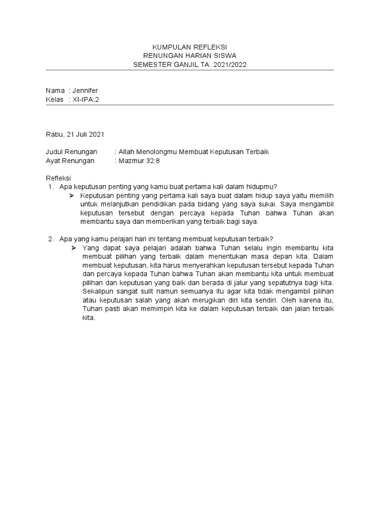 Template Kumpulan Refleksi | PDF