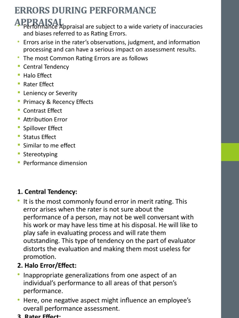 Errors During Performance Appraisal | PDF | Performance Appraisal | Bias
