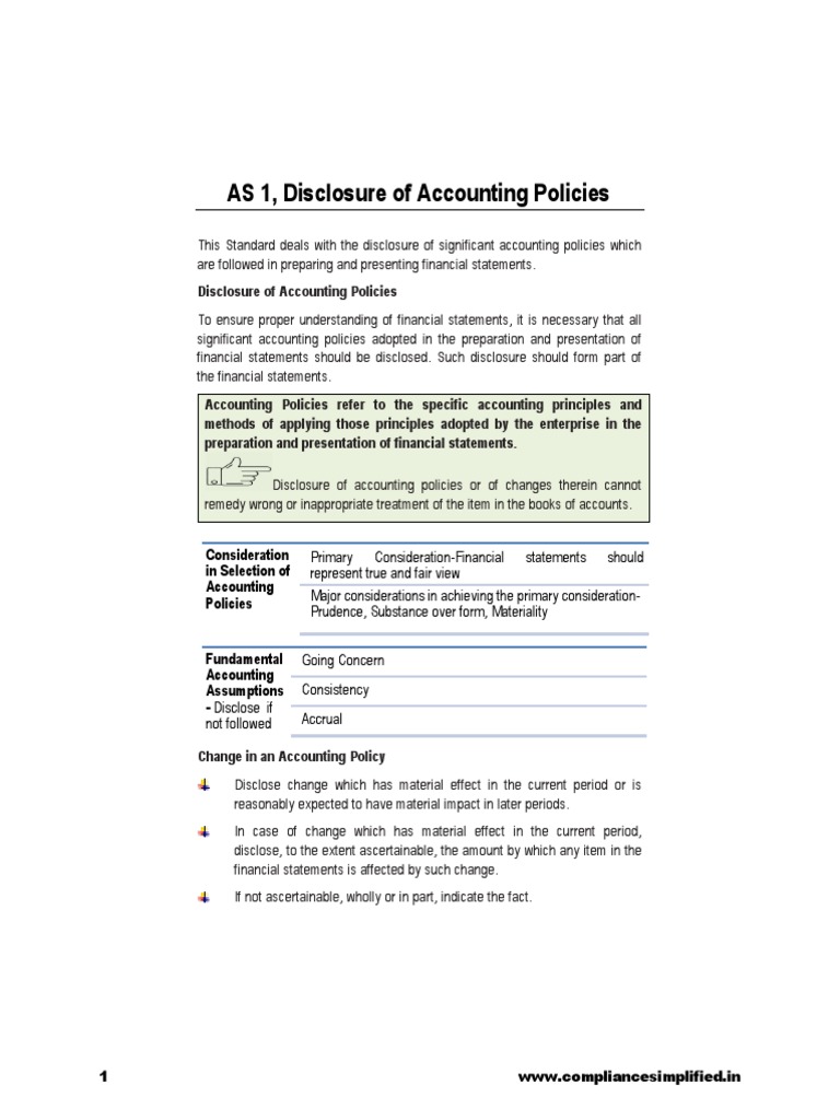 AS 1: Disclosure of Accounting Policies | PDF | Business