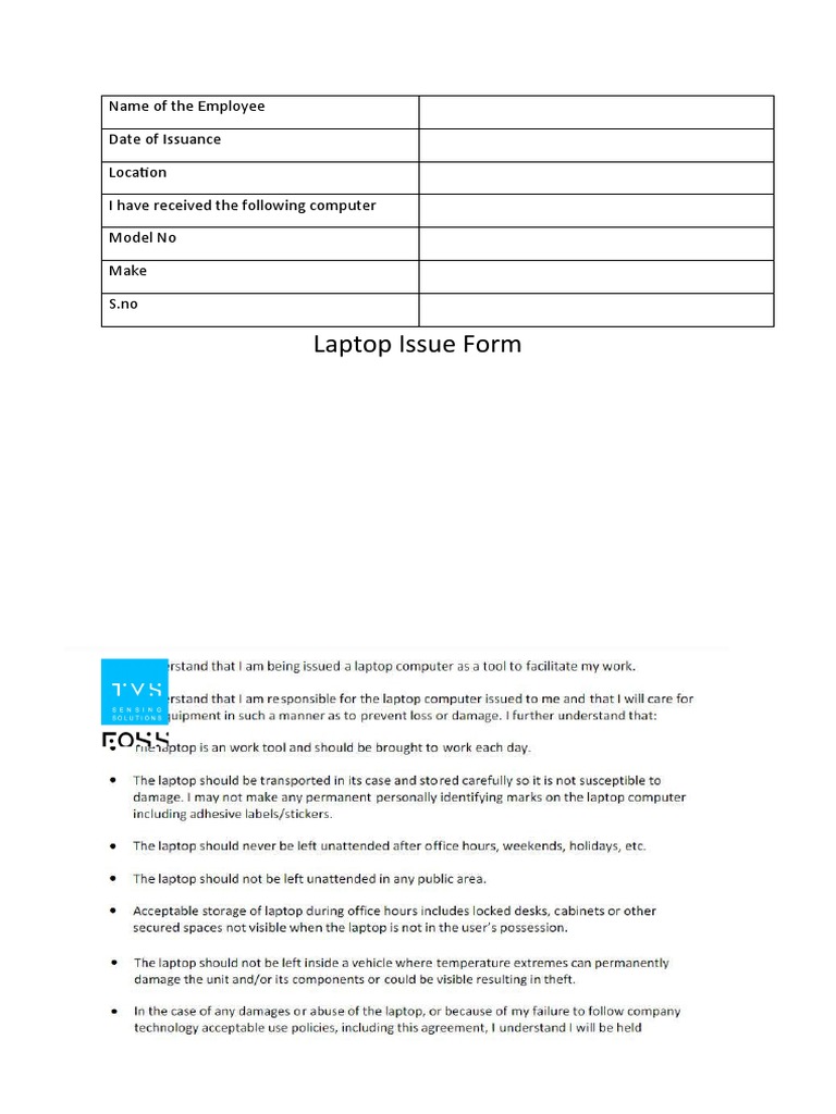 Employee Laptop Issue Form | PDF | Computers