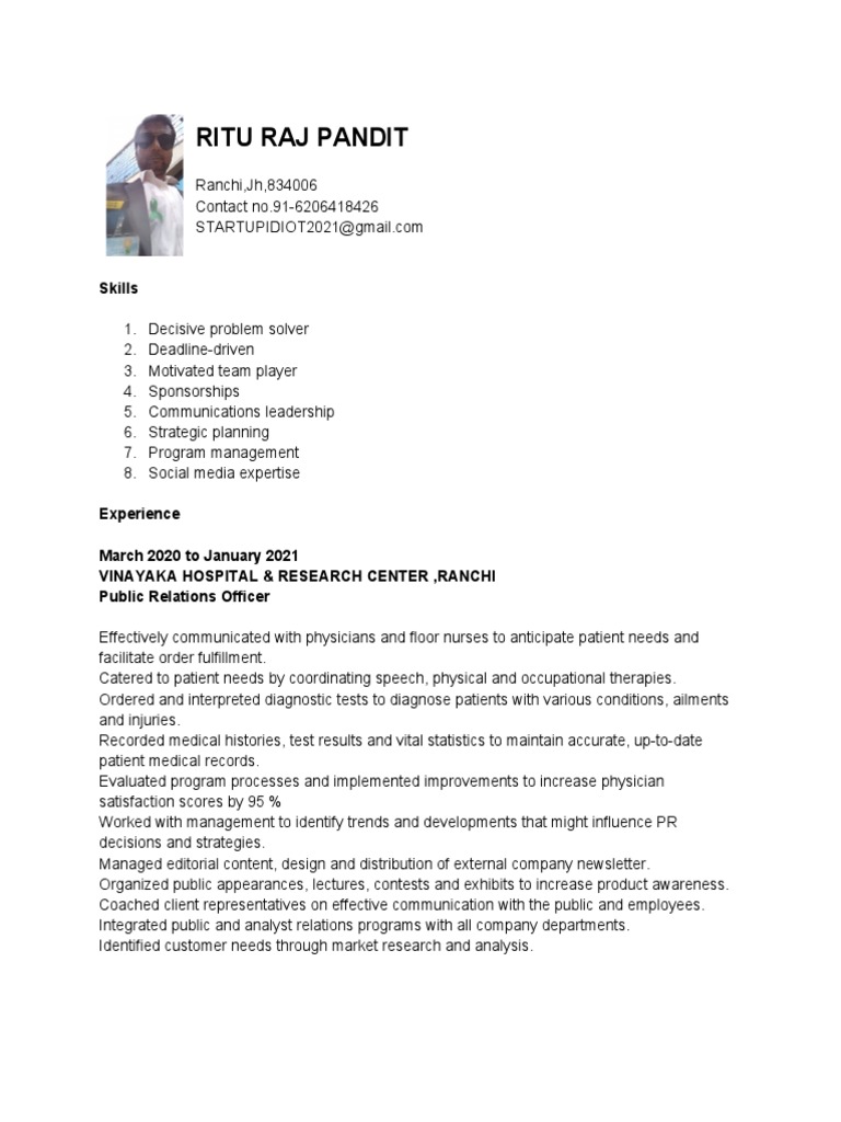 Rituraj Pandit Resume 9 | Download Free PDF | Public Relations | Social ...