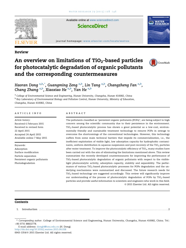 An Overview On Limitations of TiO2-Based Particles For Photocatalytic ...
