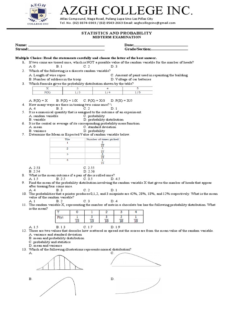 Statistics and Probability Midterm Exam | PDF | Normal Distribution | Standard Score