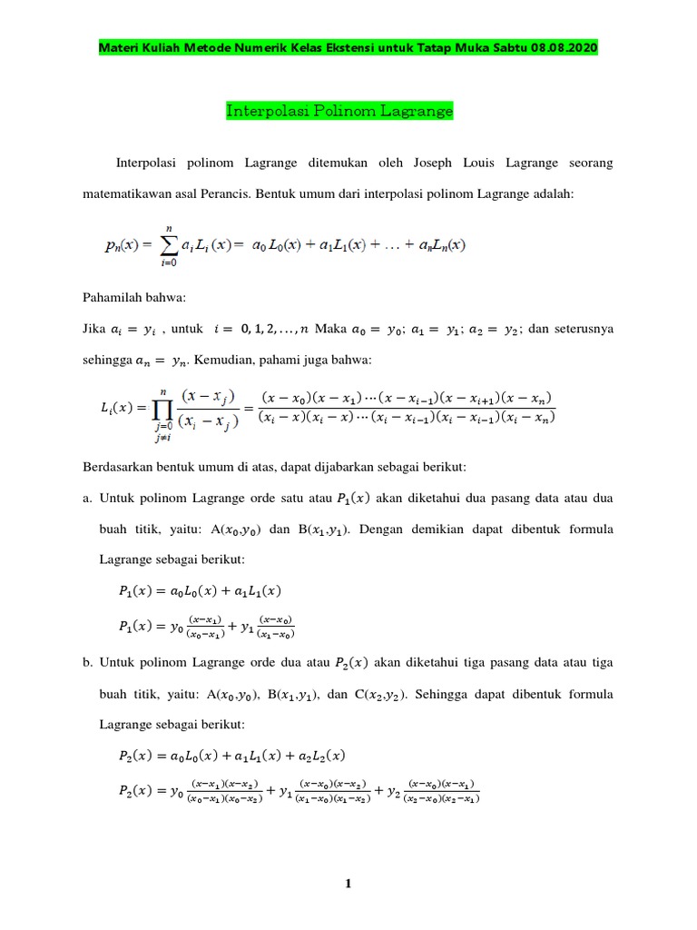 Interpolasi Polinom Lagrange | PDF