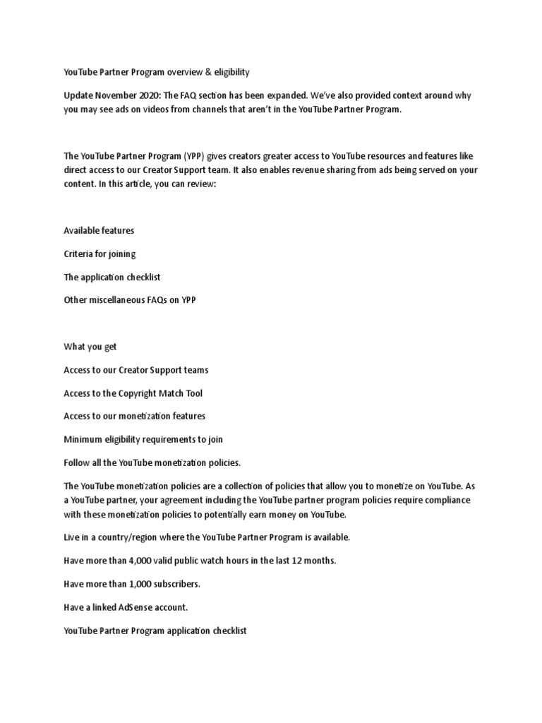 YouTube Partner Program Overview & Eligibility | PDF | You Tube | Pay ...