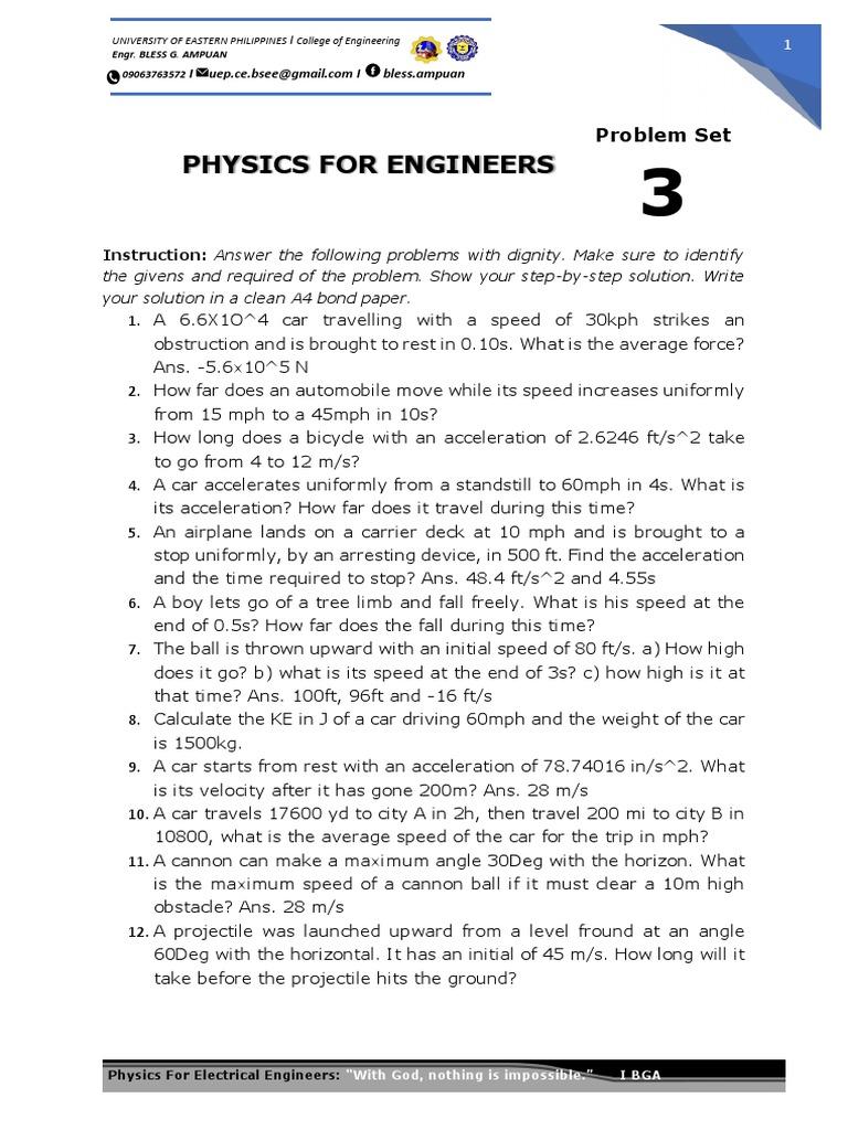 Problem Set 3 | PDF | Projectiles | Mechanics