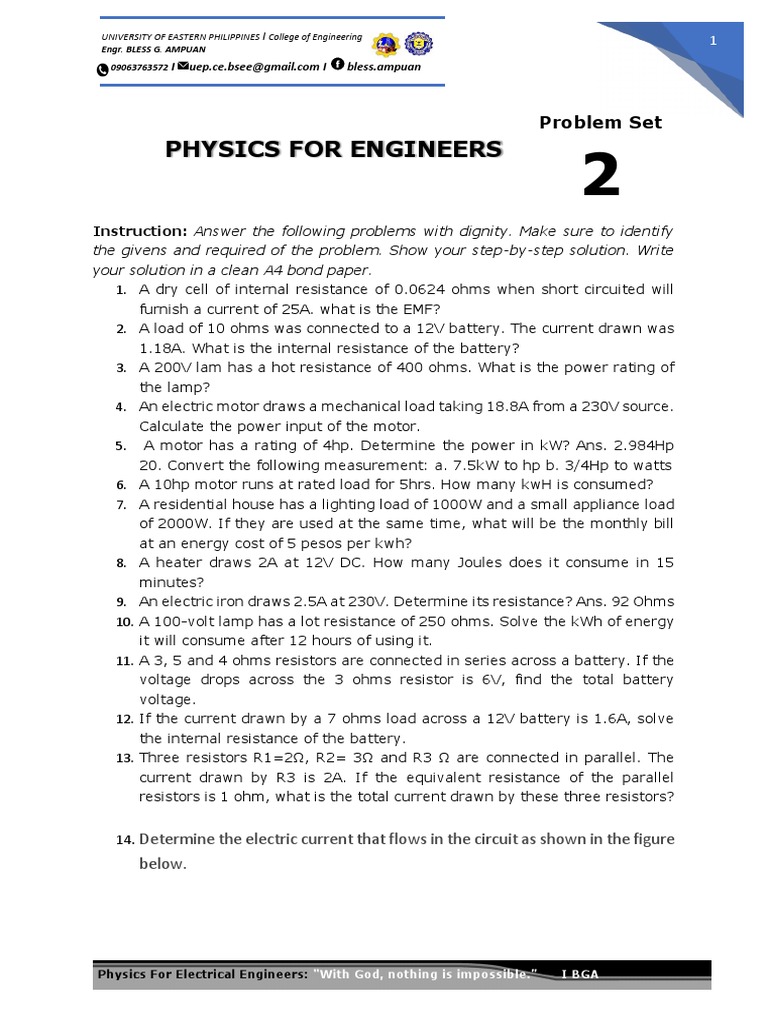 Physics For Engineers: Problem Set | Download Free PDF | Electrical ...