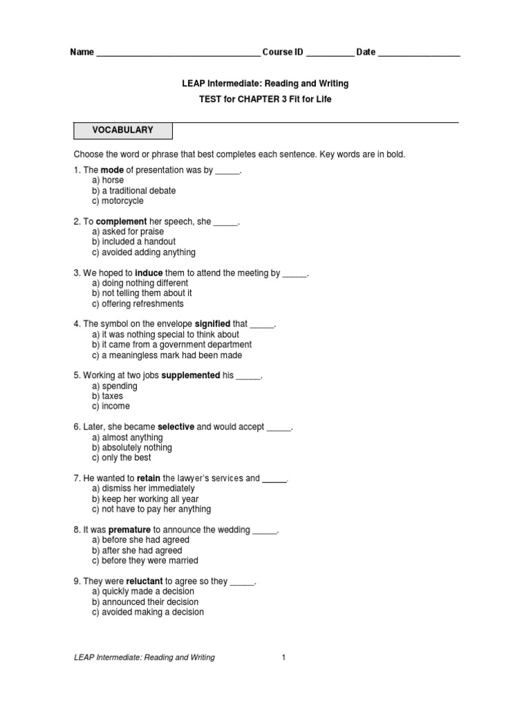 LEAP Intermediate Test | PDF | Cycling Infrastructure | Stress (Biology)