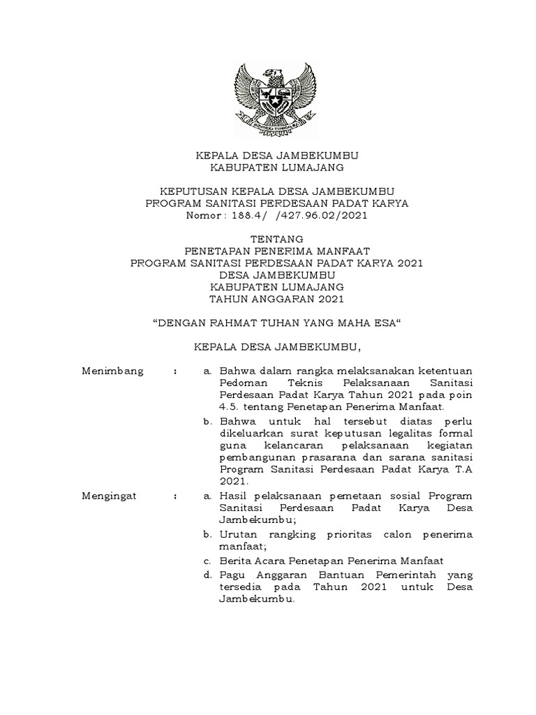 SK Penetapan Penerima Manfaat | PDF