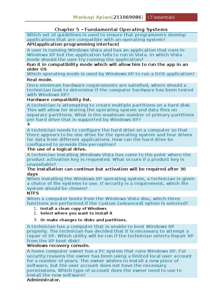 Quiz 5 | PDF | Operating System | Microsoft Windows