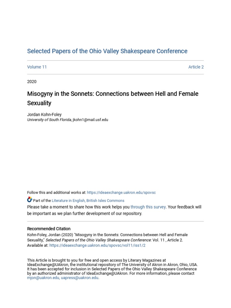 Misogyny in The Sonnets | PDF | Shakespeare's Sonnets | Misogyny