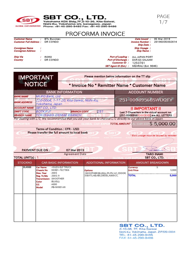 Proforma Invoice: Important Notice | PDF | Customs | Banks