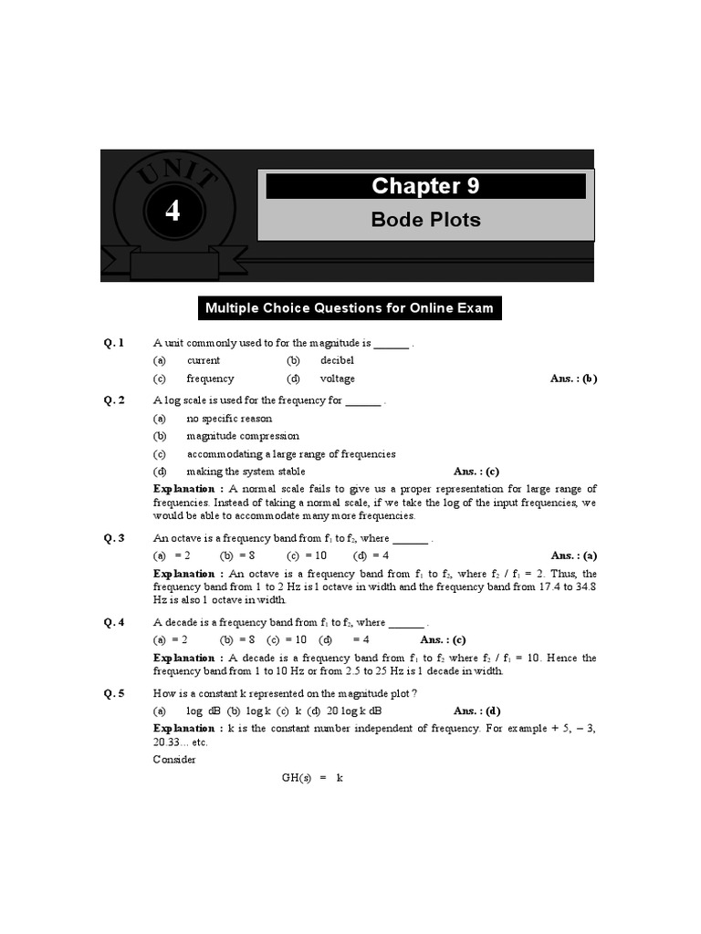 Bode Plots: Multiple Choice Questions For Online Exam | PDF | Decibel ...