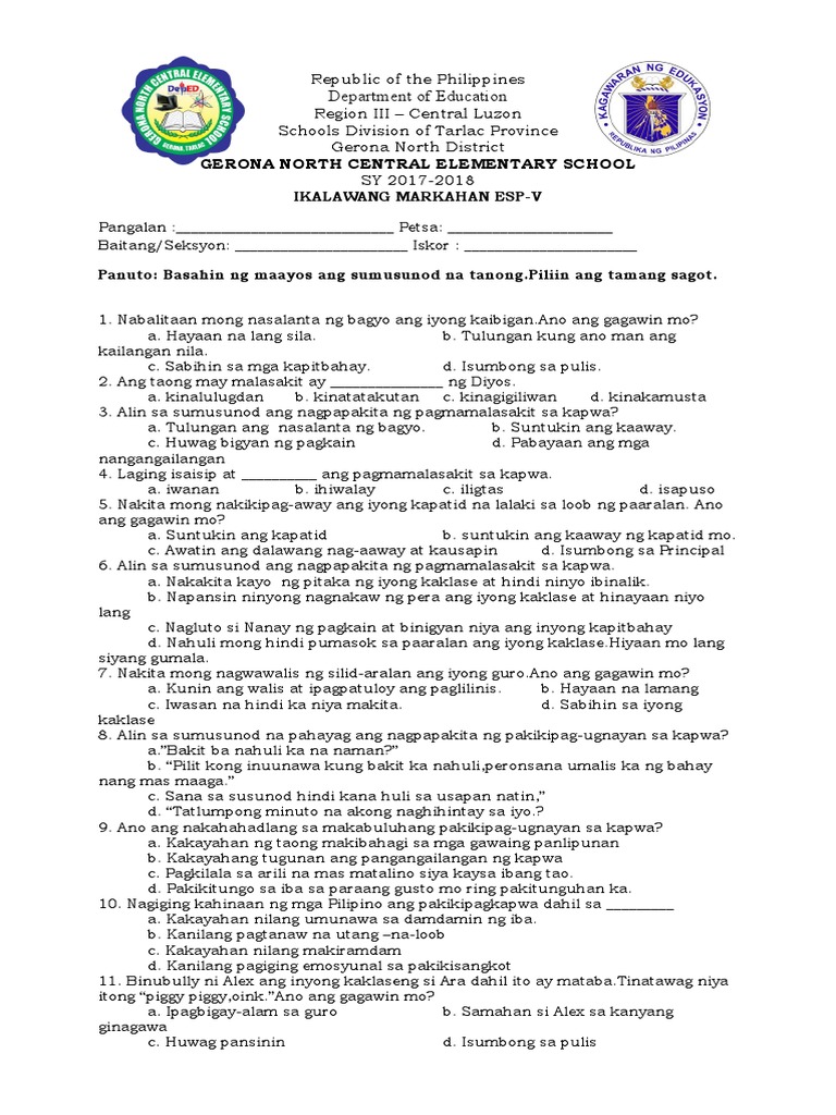 ESP-2nd Periodical Test With TOS | PDF
