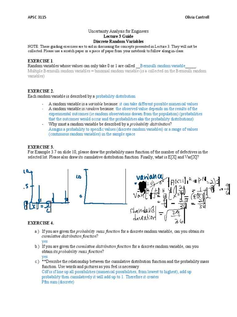 Lecture 3 Discrete RV In-Class Exercise | PDF | Probability ...