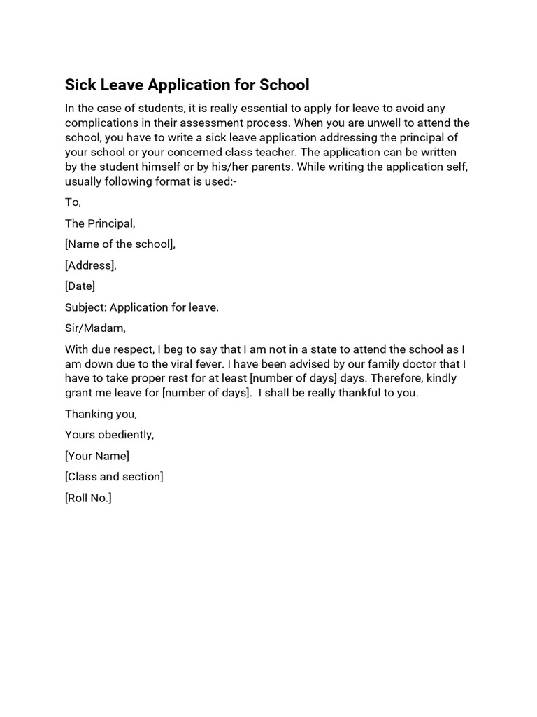 Sick Leave Application Template for Students | PDF | Career & Growth ...