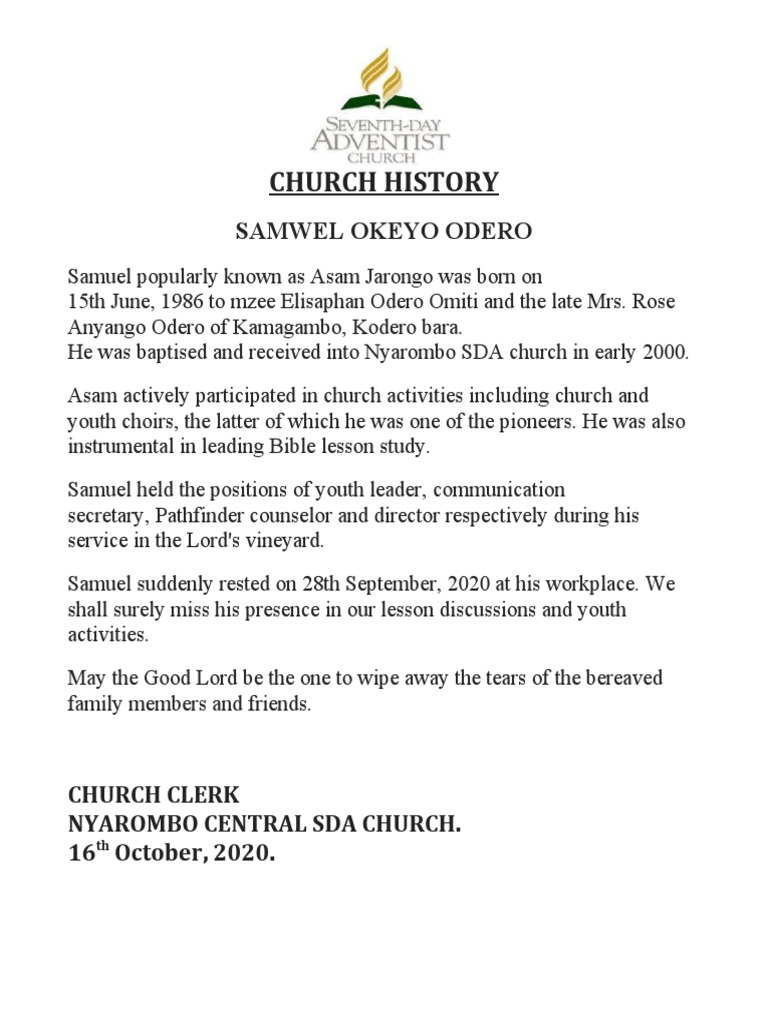Church History: Samwel Okeyo Odero | PDF | Religion & Spirituality