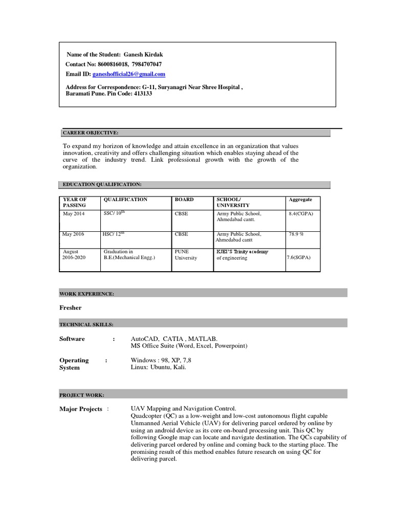 Final Ganesh Resume | PDF | Unmanned Aerial Vehicle | Computer Science