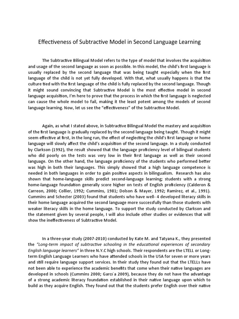Subtractive Model in Second Language Learning | PDF | Second Language ...