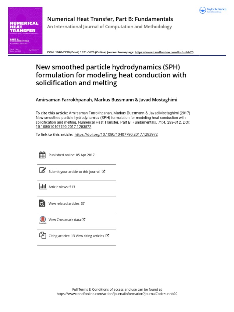 New Smoothed Particle Hydrodynamics SPH Formulation For Modeling Heat Conduction With ...