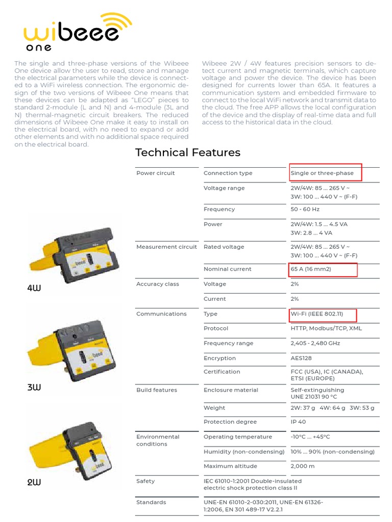 Datasheet Wibeee ONE | PDF | Wi Fi | Telecommunications