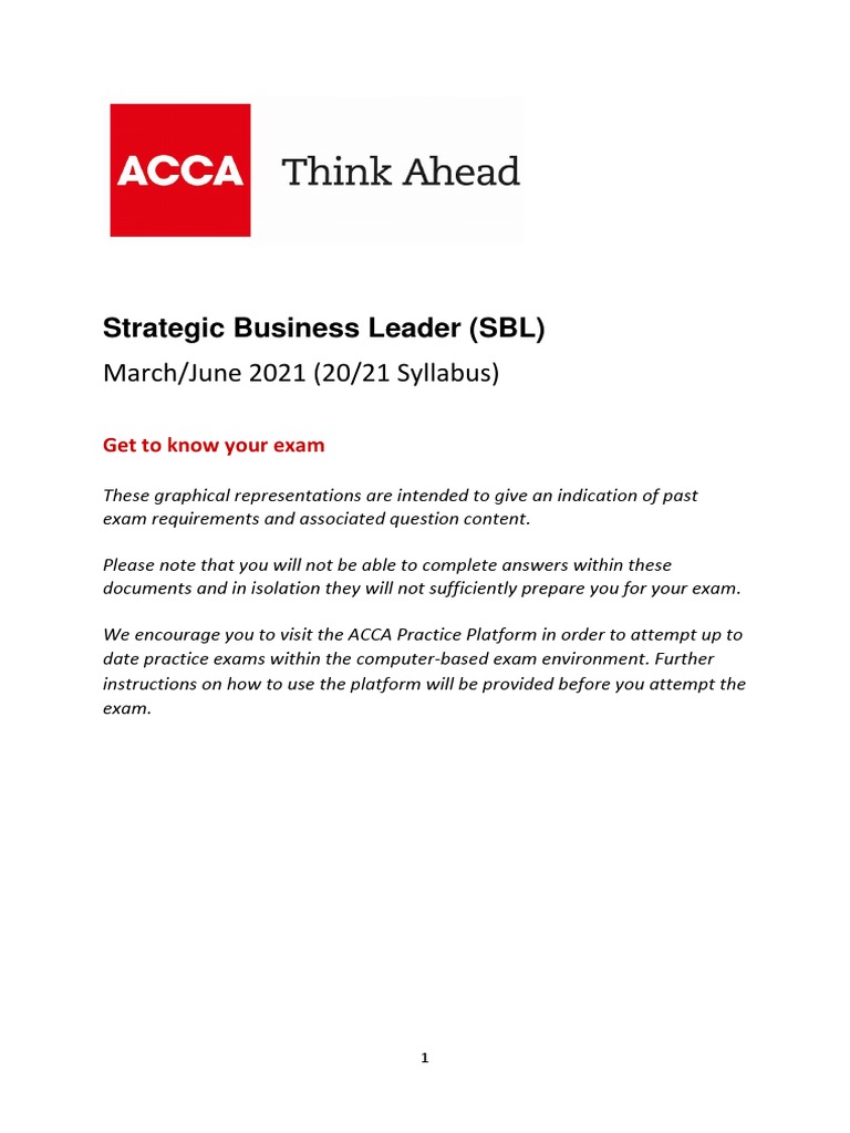 Strategic Business Leader (SBL) : March/June 2021 (20/21 Syllabus) | PDF