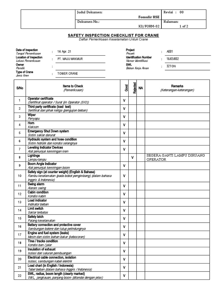 Inspeksi Crane | PDF
