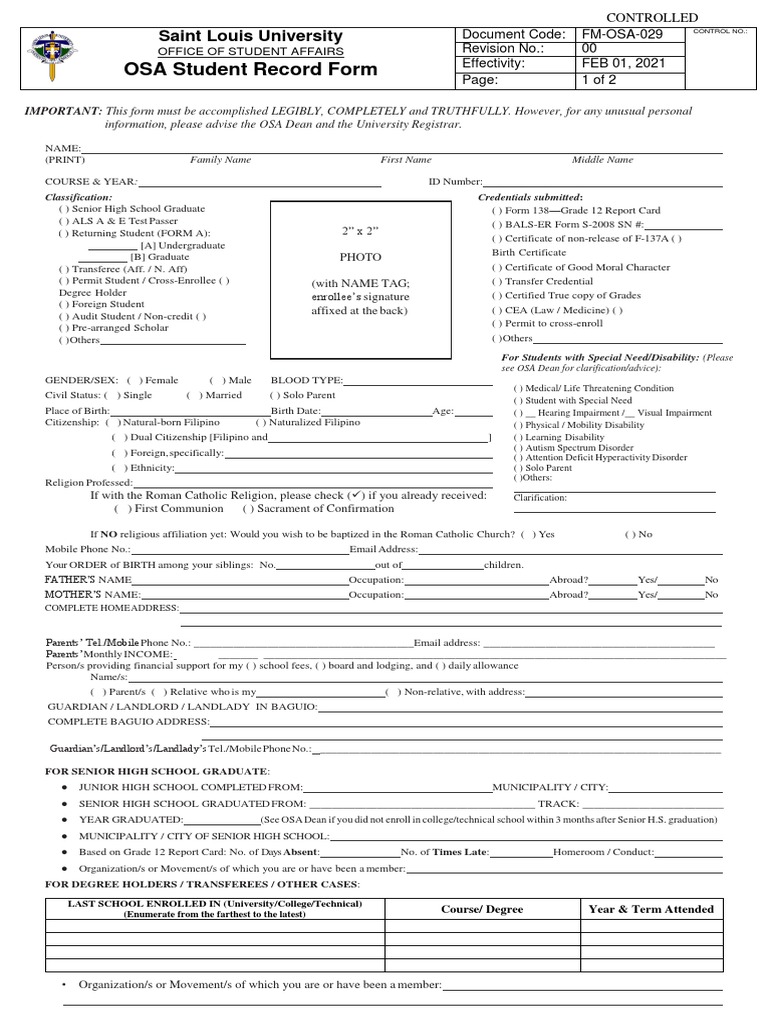 OSA Form | PDF